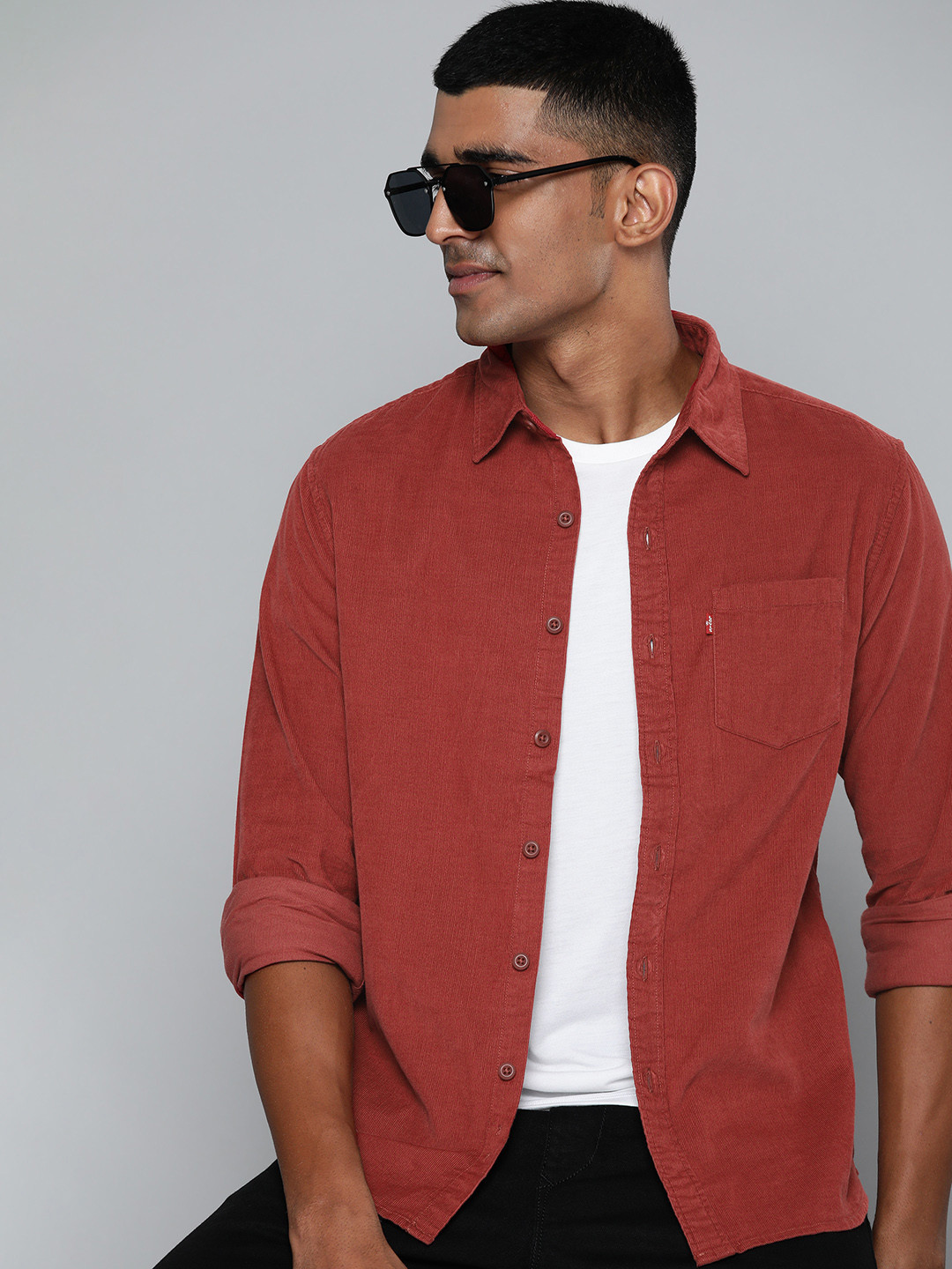 Buy Levis Men Rust Red Slim Fit Pure Cotton Casual Shirt - Shirts for ...