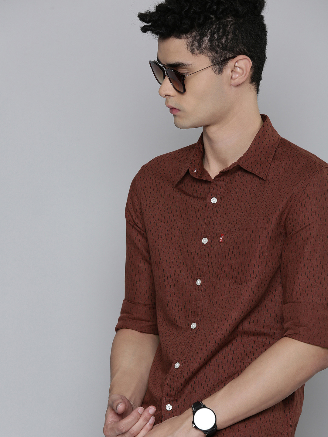 Buy Levis Men Rust Red & Black Slim Fit Printed Casual Shirt - Shirts ...