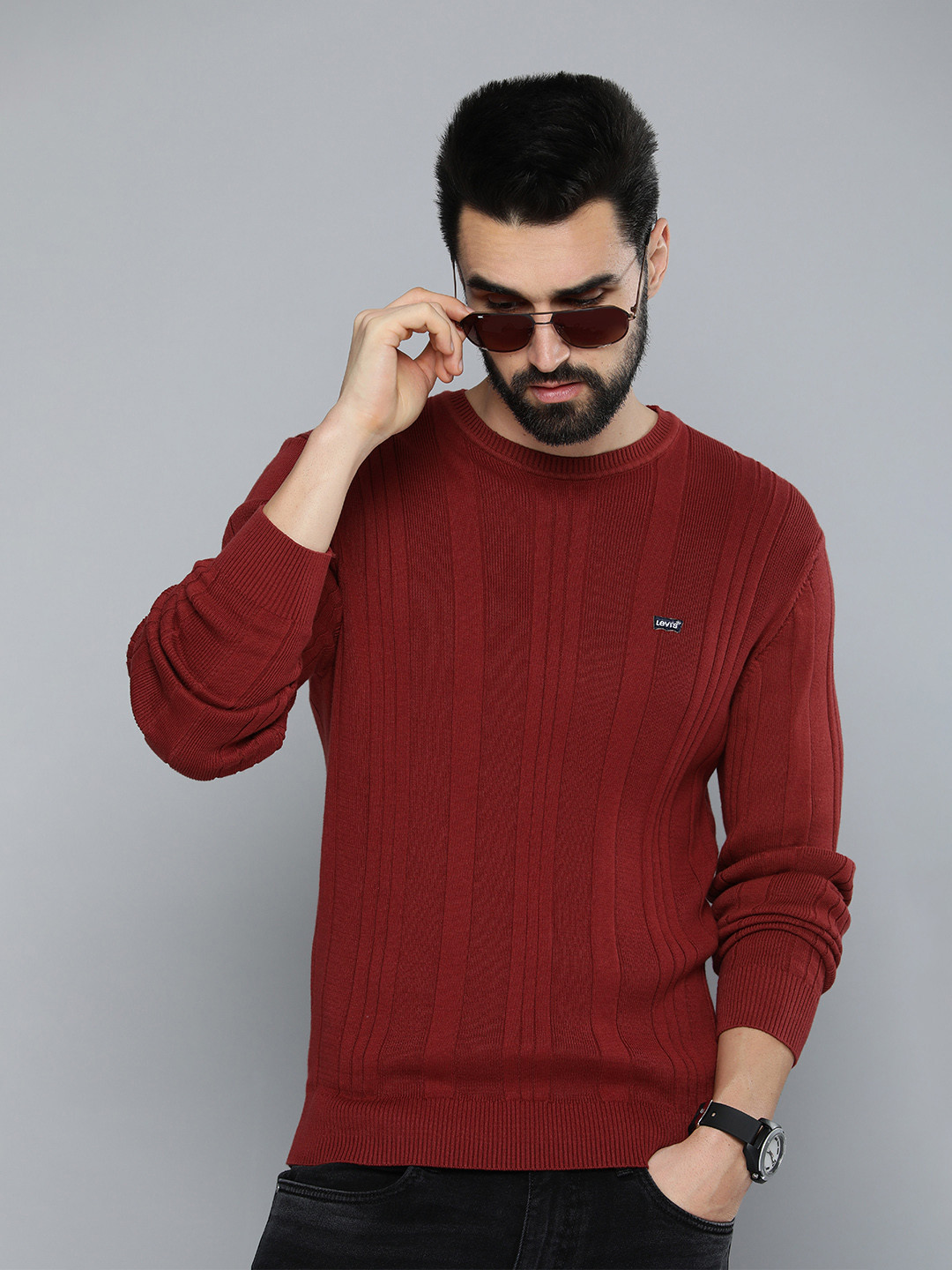 Buy Levis Men Rust Self Striped Crew Neck Pullover - Sweaters for Men ...