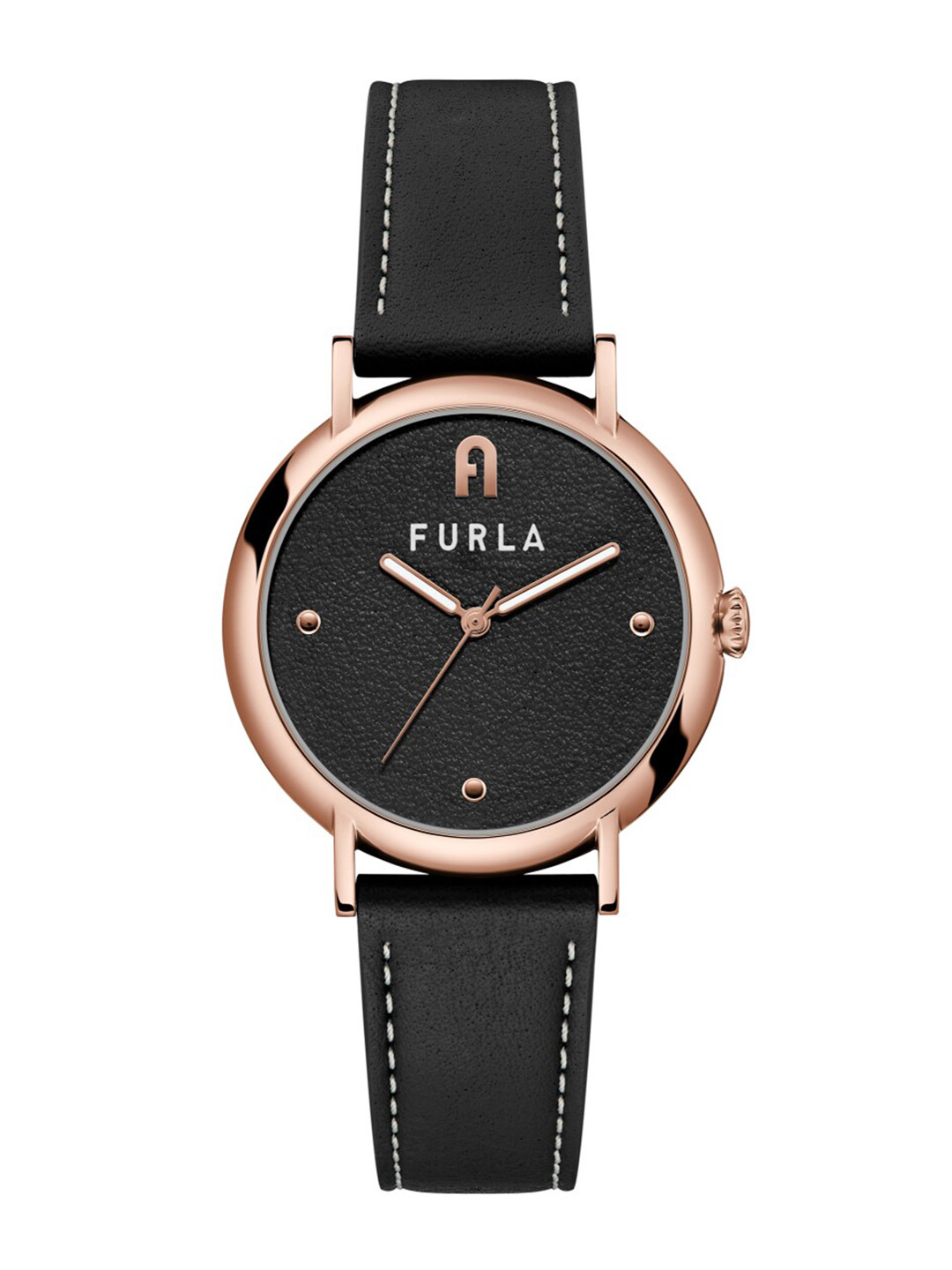 Buy Furla Women Black Embellished Dial & Black Leather Straps Analogue ...