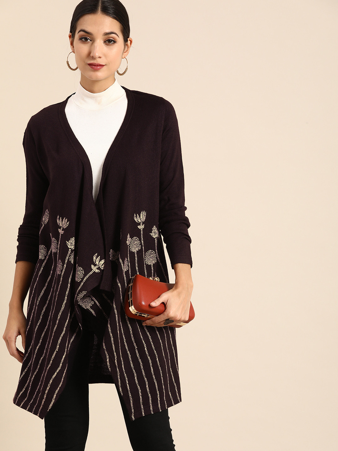 Buy Anouk Women Purple Printed Ethnic Longline Shrug - Shrug for Women ...