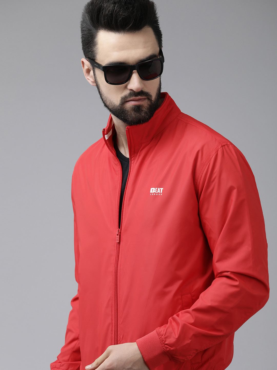 Buy BEAT LONDON By PEPE JEANS Men Solid Full Sleeves Red Bomber Jacket ...
