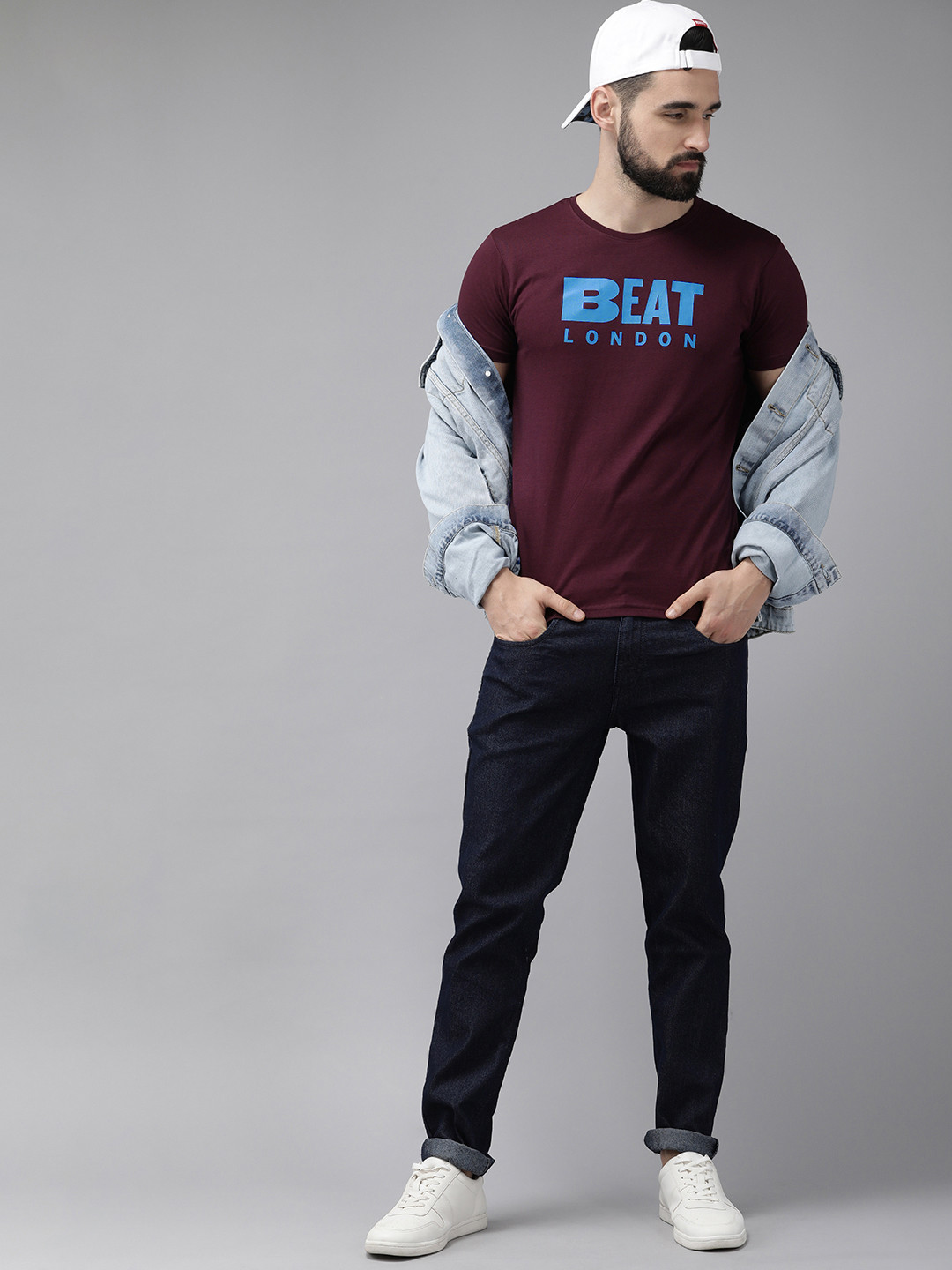 Buy BEAT LONDON By PEPE JEANS Men Burgundy Brand Logo Printed Pure Cotton Slim Fit T Shirt ...