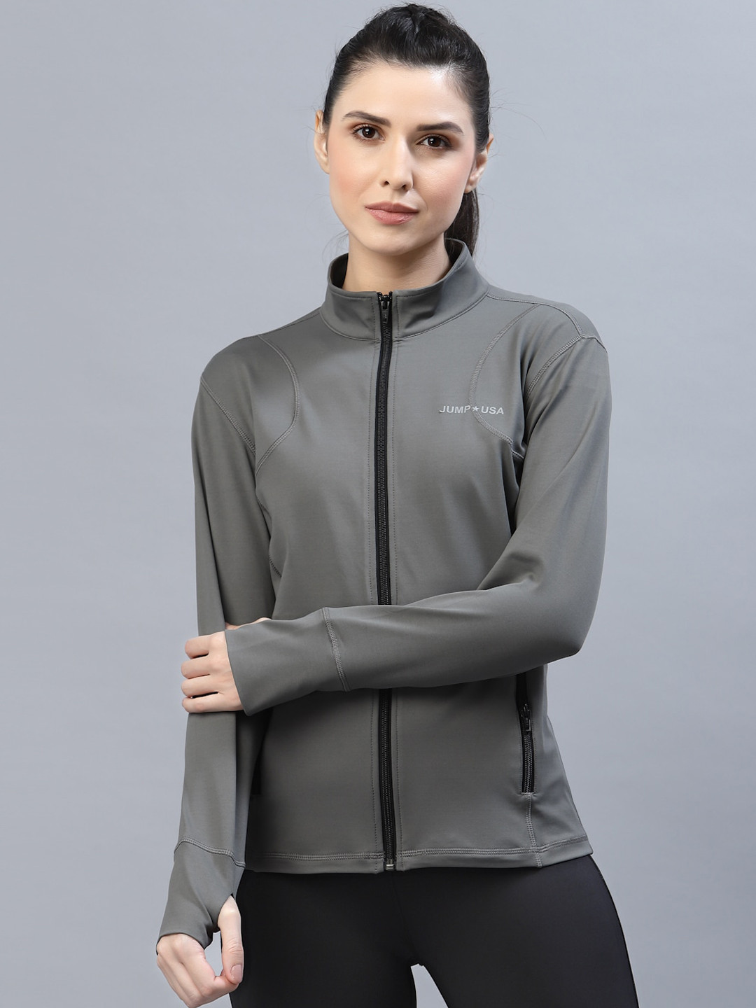 Buy JUMP USA Women Wild Grey Solid Polyester Hiking Jacket - Jackets ...