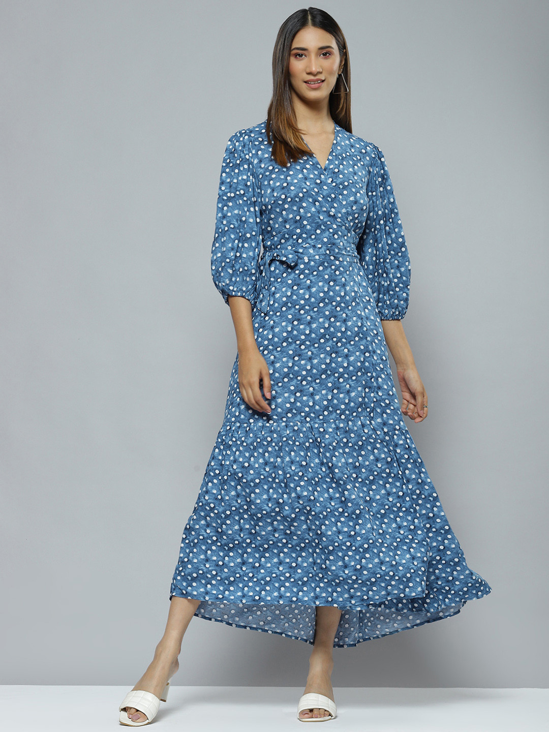 Buy Femella Blue & White Wrap Midi Dress - Dresses for Women 18979104 ...
