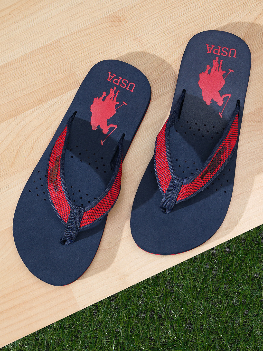 Buy U S Polo Assn Men Navy Blue & Red Printed Thong Flip Flops - Flip ...