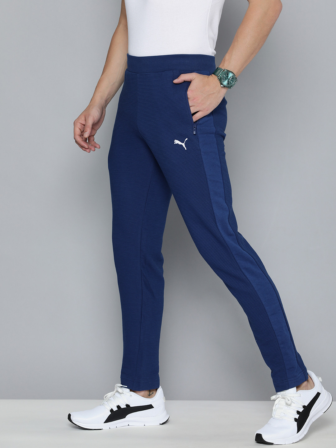 Buy Puma Men Blue Textured DryCell Slim Fit Training Track Pants ...