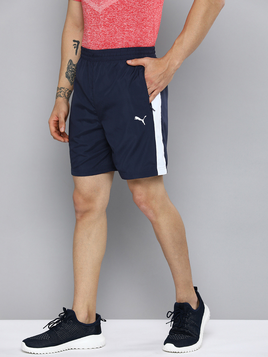 Buy Puma Men Navy Blue Zippered Regular Fit Woven Sports Shorts ...