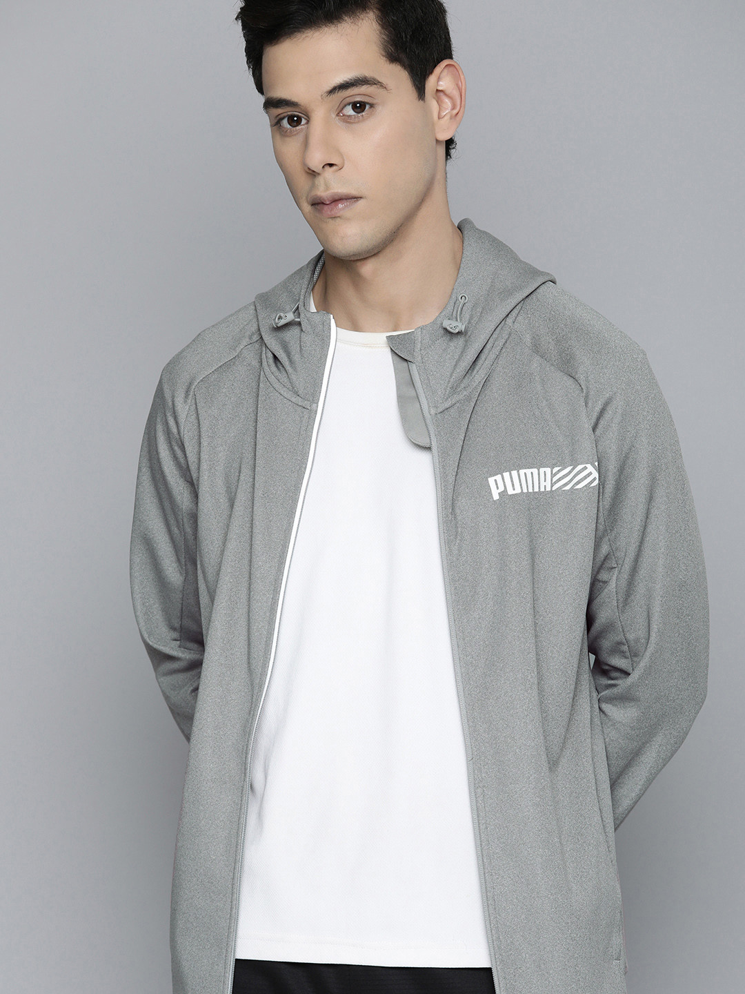 Buy Puma Men Grey Solid Dry Fit Tec Outdoor Regular Fit Sporty Jacket ...