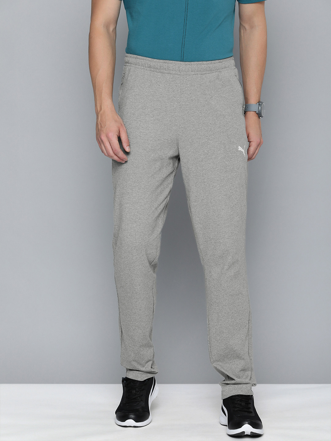 Buy Puma Men Grey Melange Regular Fit Zippered Knitted Track Pants ...