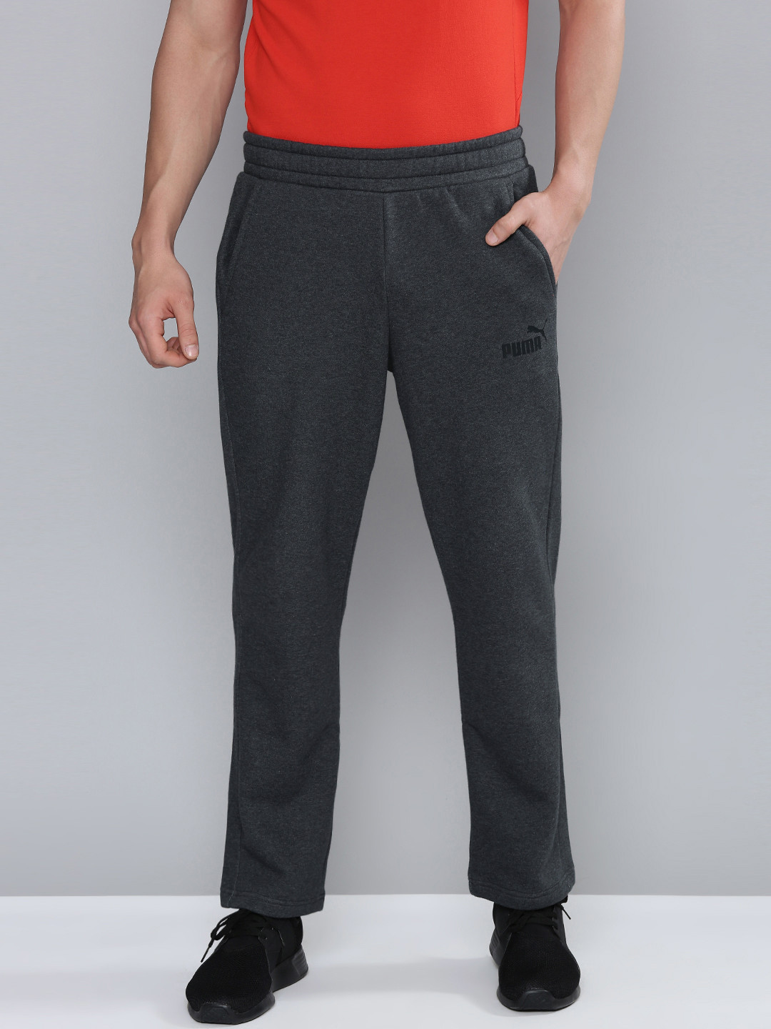 Buy Puma Men Charcoal Grey Melange Regular Fit Mid Rise Knitted ...