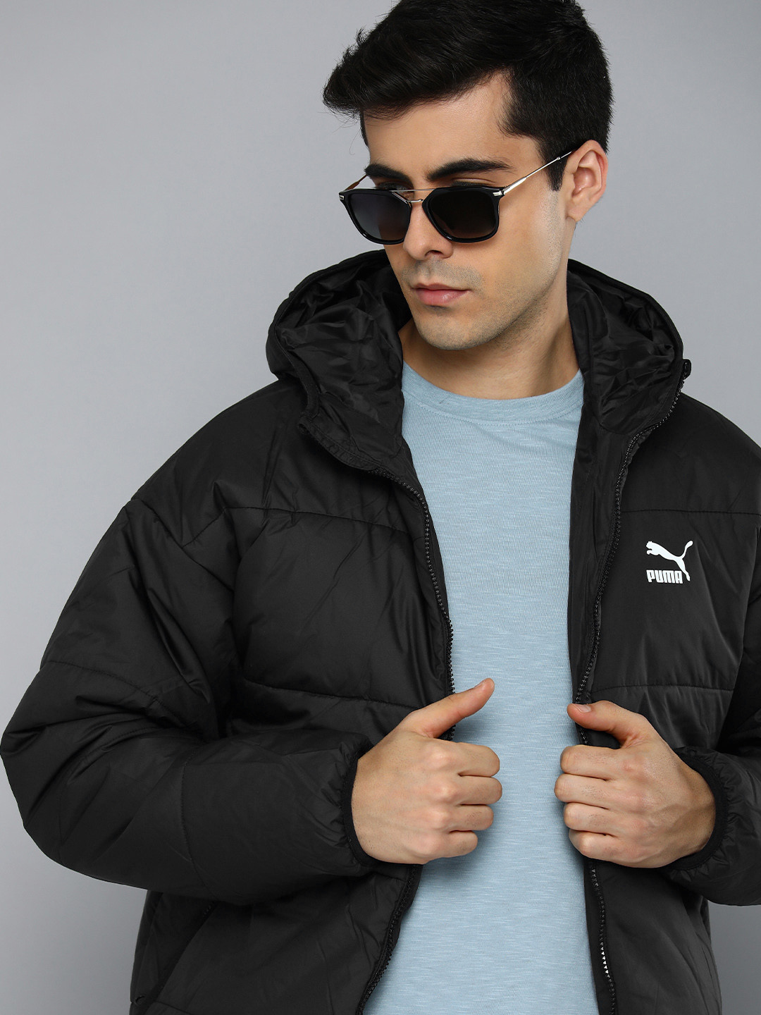 Buy Puma Men Black Water Repellent Hooded Padded Jacket - Jackets for ...