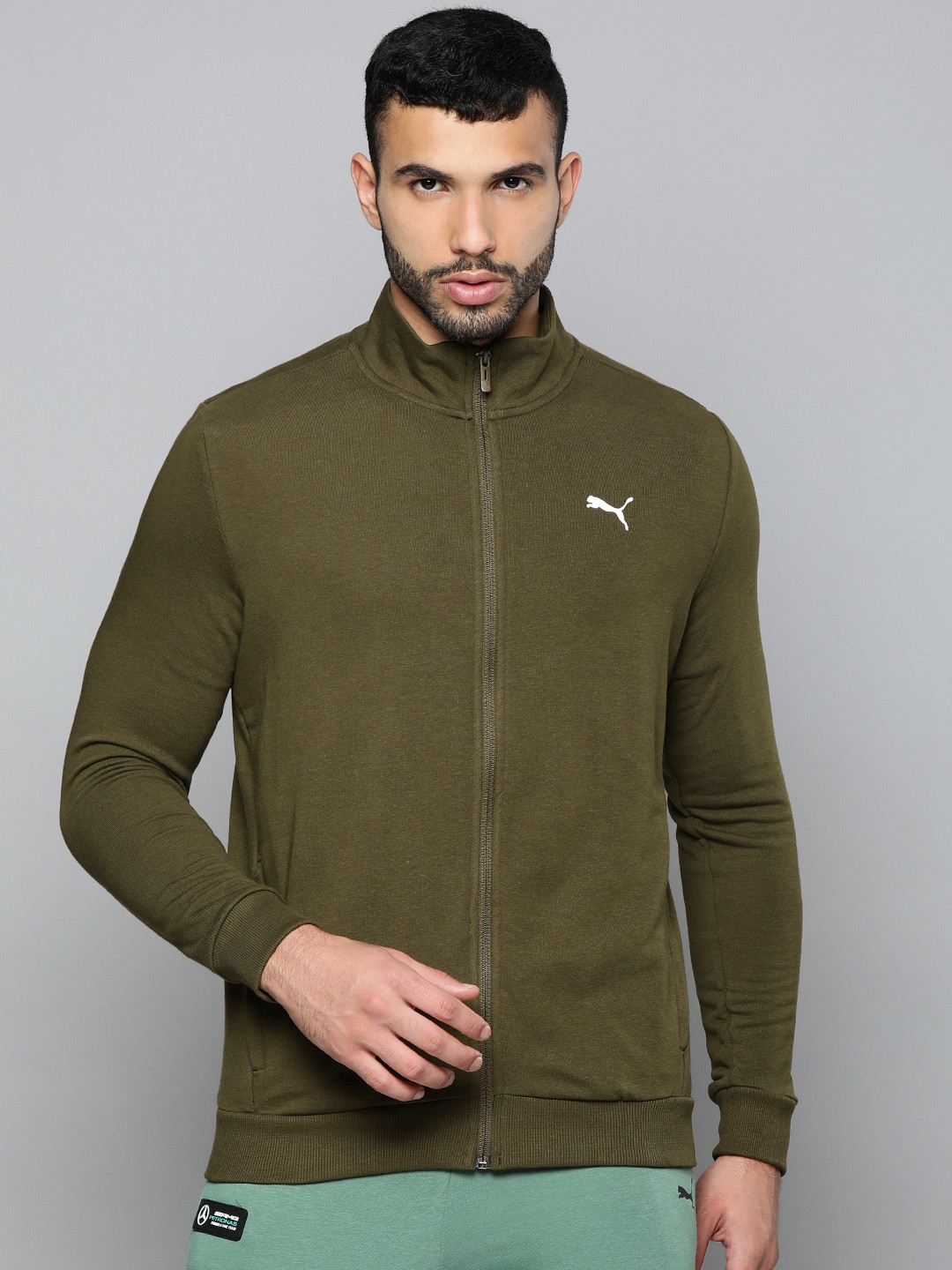 Buy Puma Men Olive Green Brand Logo Printed Slim Fit Sporty Jacket ...