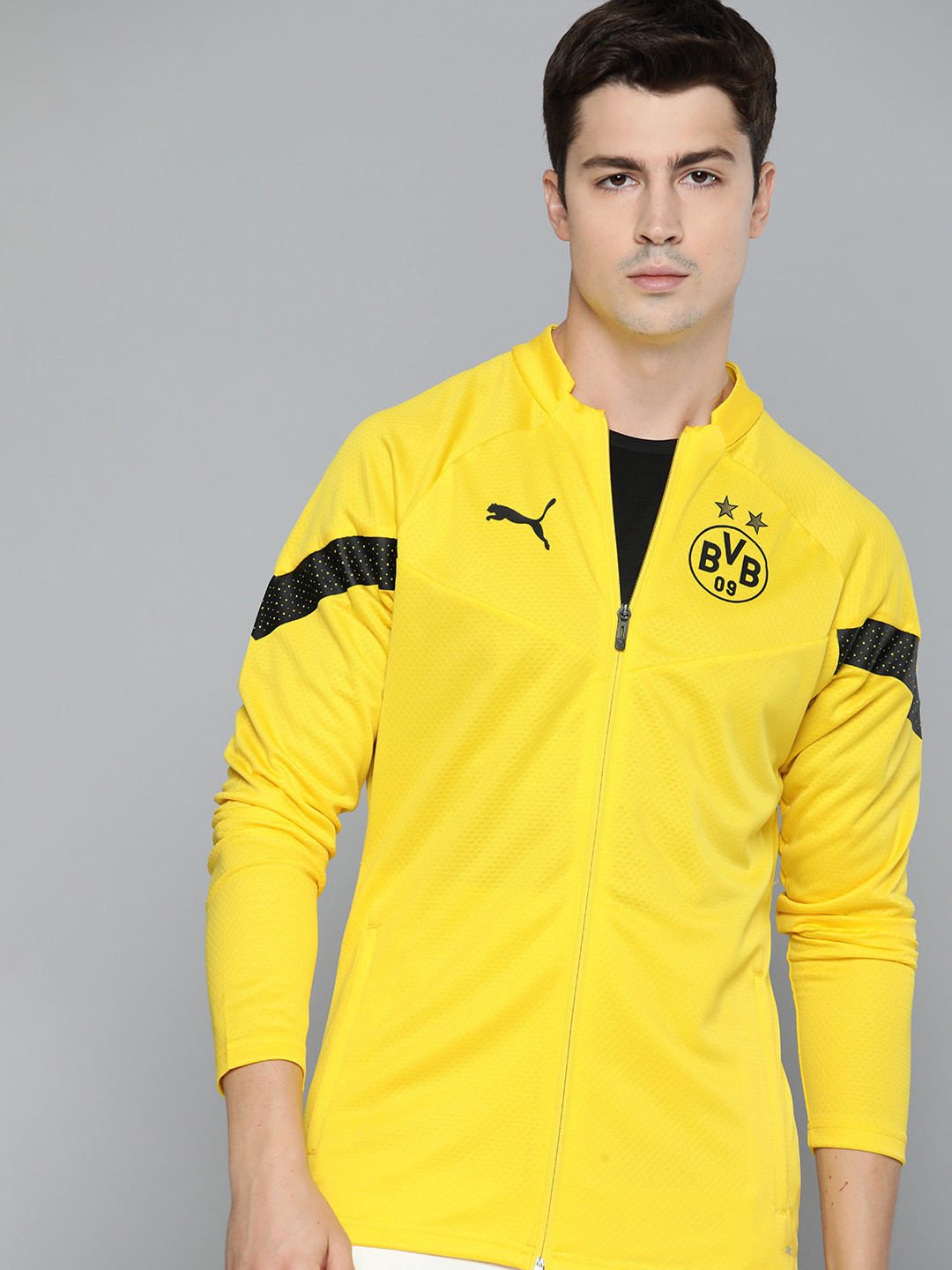 Buy Puma Men Yellow BVB DryCELL Slim Fit Training Sporty Jacket ...