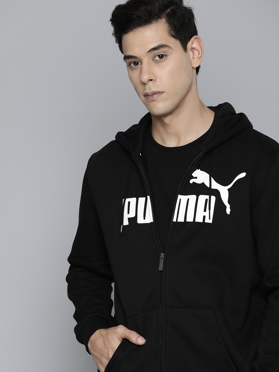 Buy Puma Men Black Essential Big Brand Logo Print Full Zip Regular Fit ...