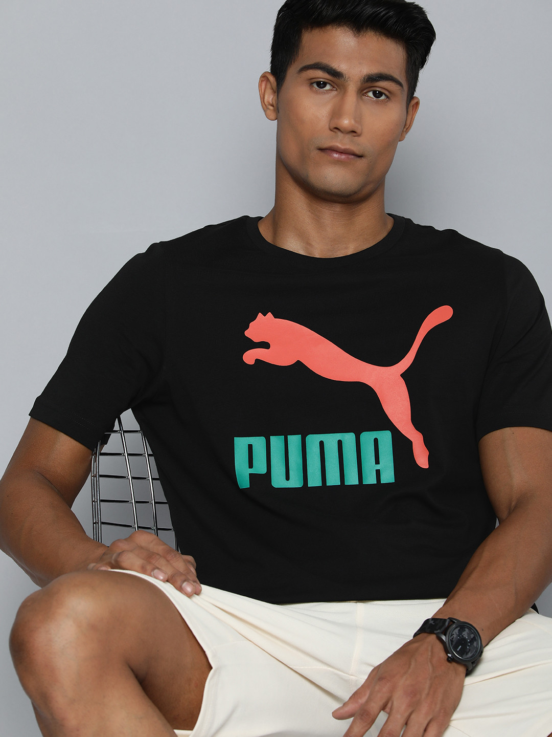 Buy Puma Men Black & Green Classic Logo Printed T Shirt - Tshirts for ...