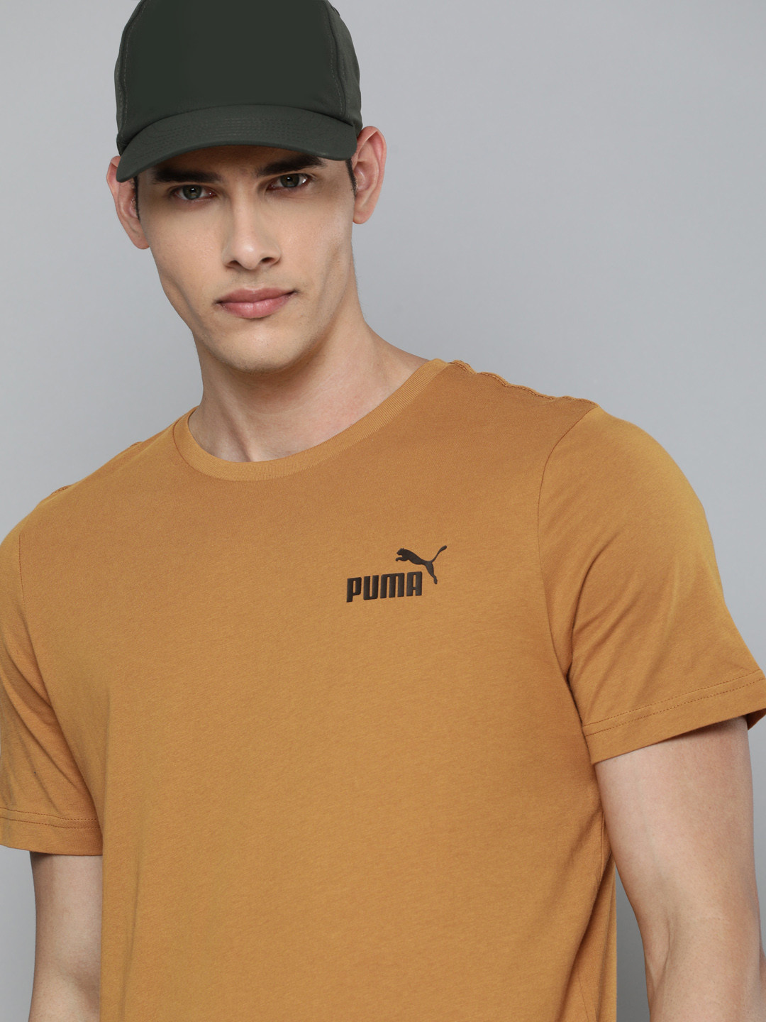 Buy Puma Men Camel Brown Brand Logo Pure Cotton Essential T Shirt ...