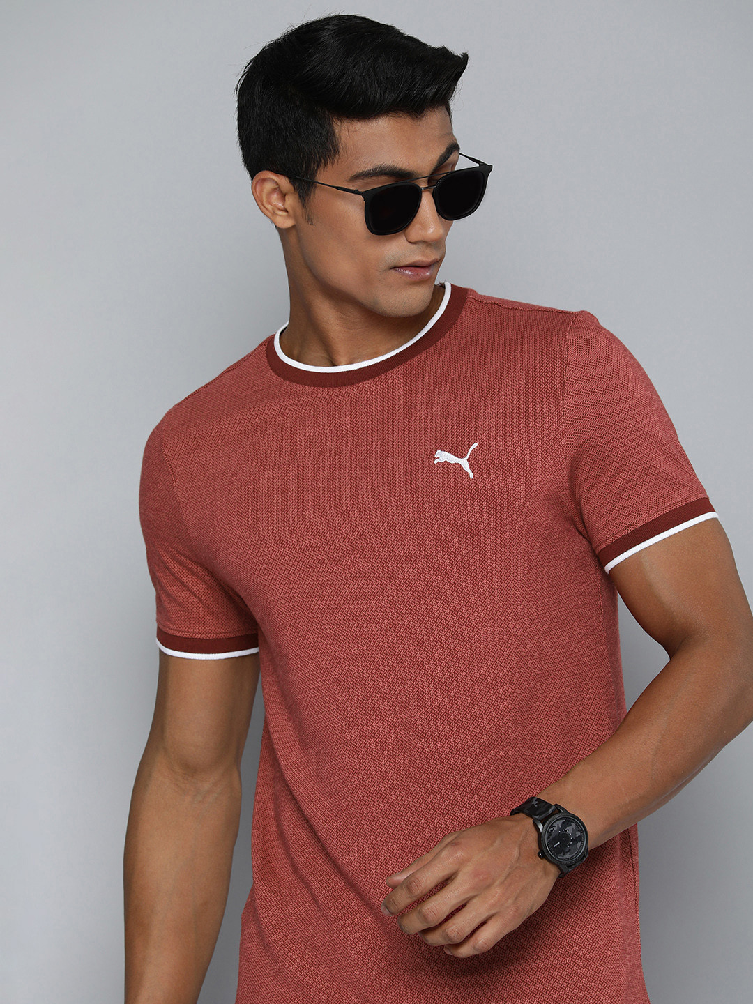 Buy Puma Men Red Pure Cotton Slim Fit T Shirt - Tshirts for Men ...