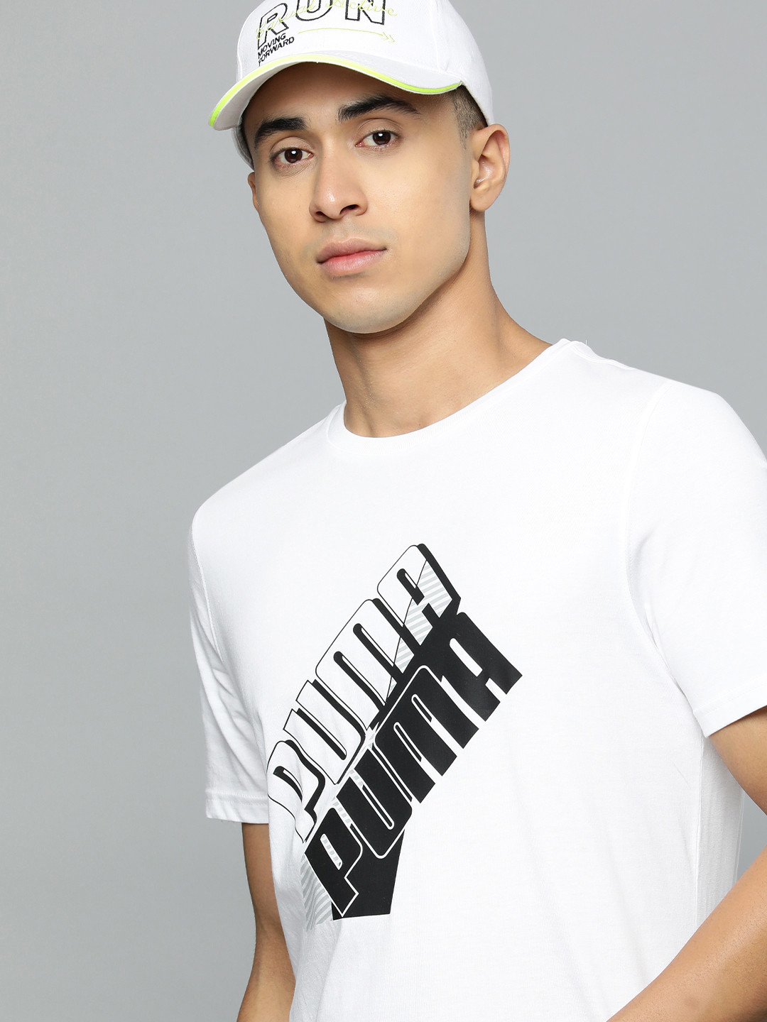 Buy Puma Men White Power Logo Printed Pure Cotton Regular Fit T Shirt ...