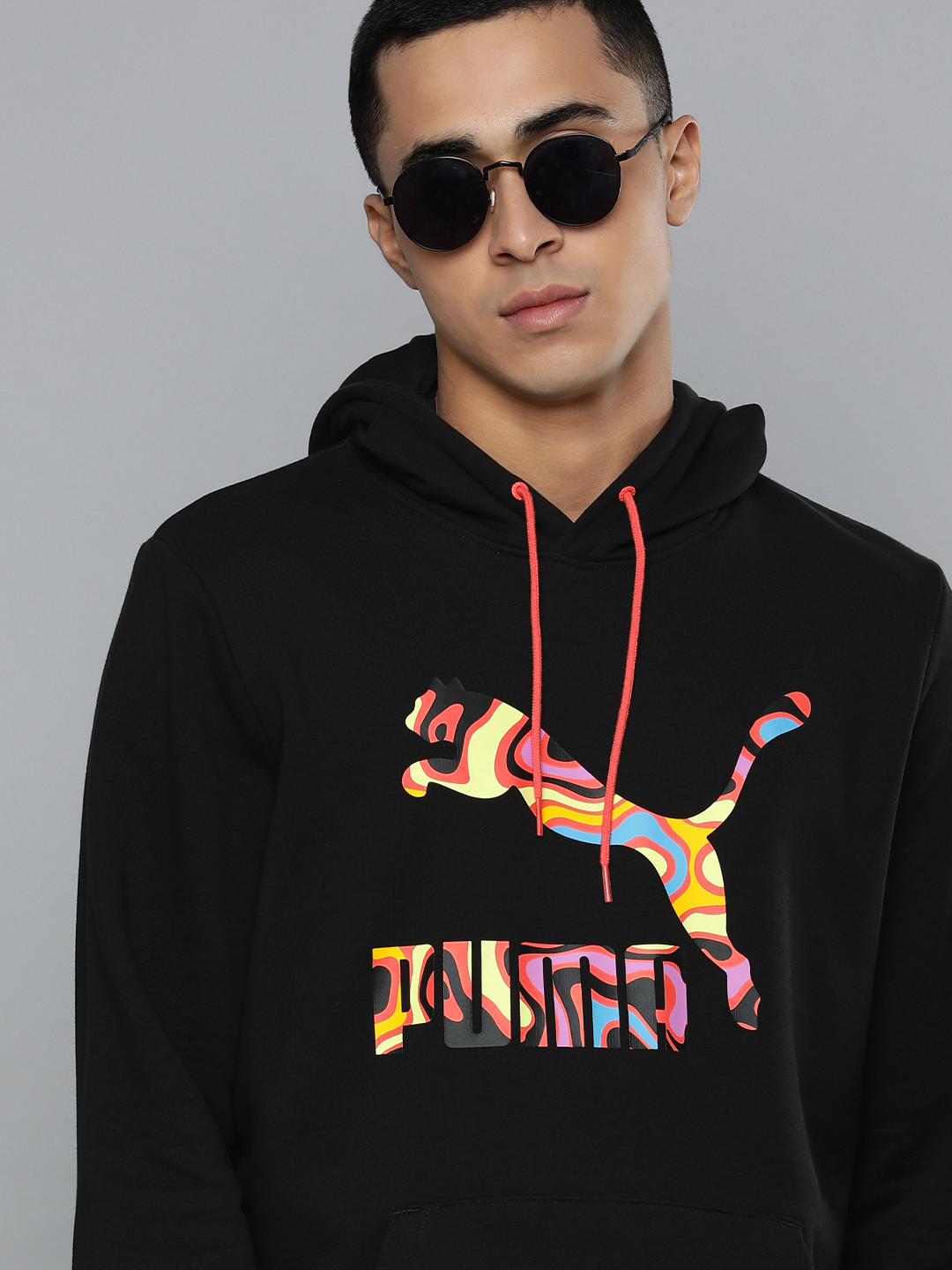 Buy Puma Men Black Lava Flow Logo Printed Hooded Sweatshirt ...