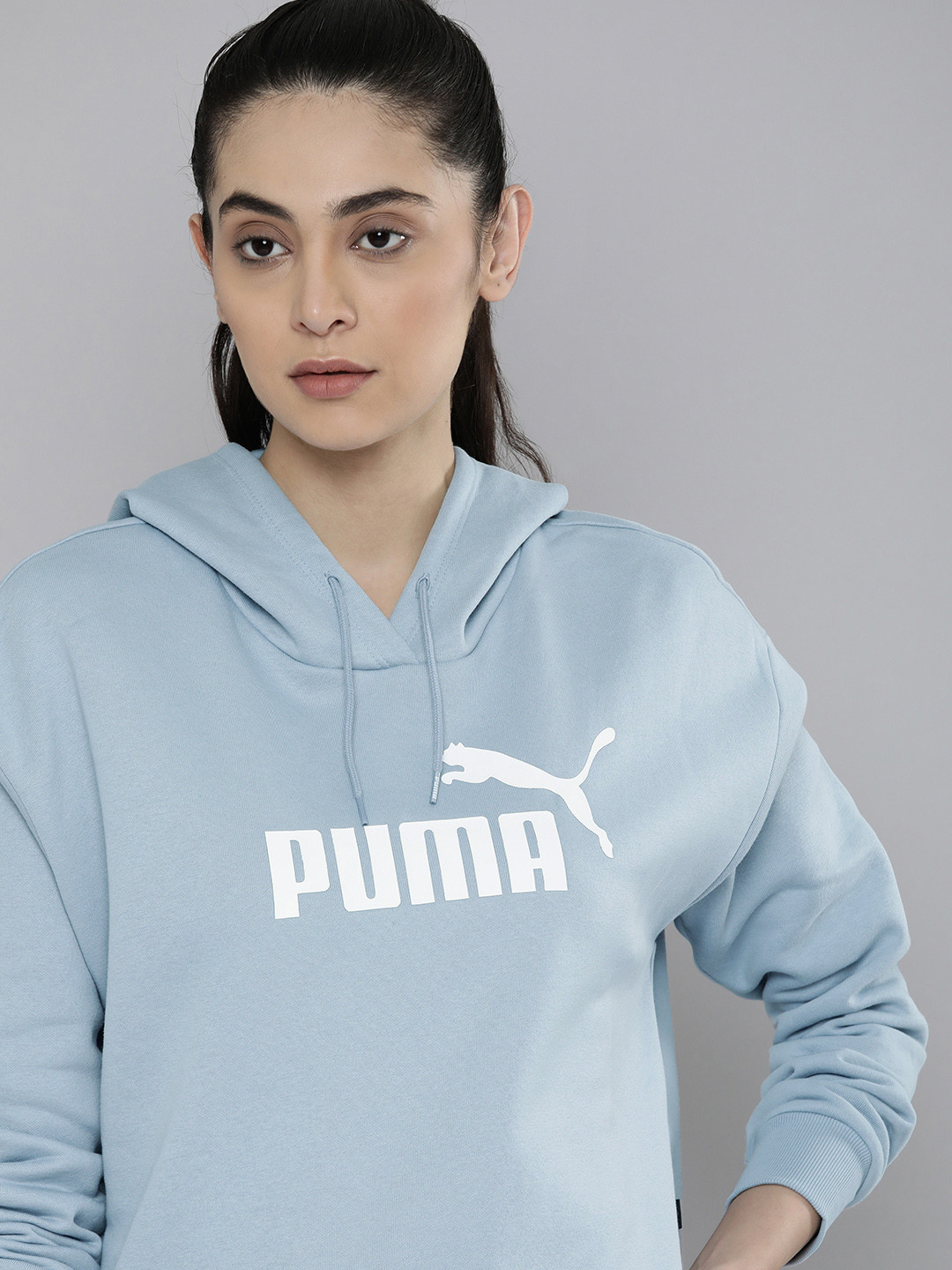 Buy Puma Women Blue Printed Pure Cotton Hooded Sweatshirt - Sweatshirts ...