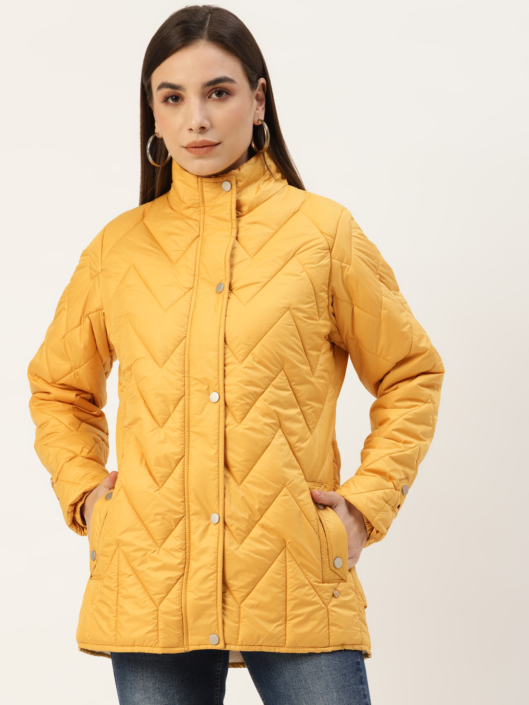 Buy Monte Carlo Women Mustard Yellow Solid Padded Jacket - Jackets for ...