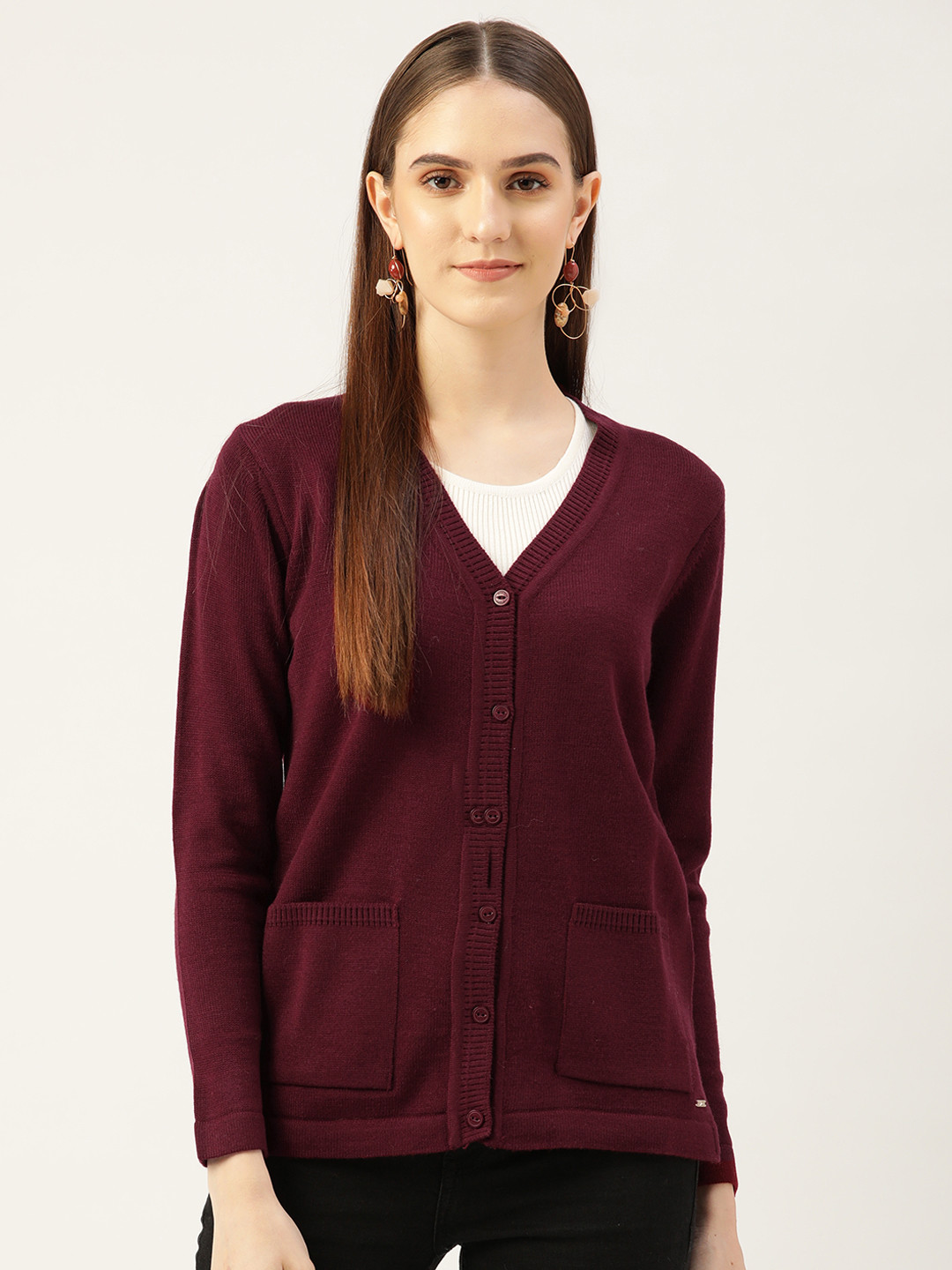 Buy Monte Carlo Women Maroon Solid Cardigan - Sweaters for Women ...