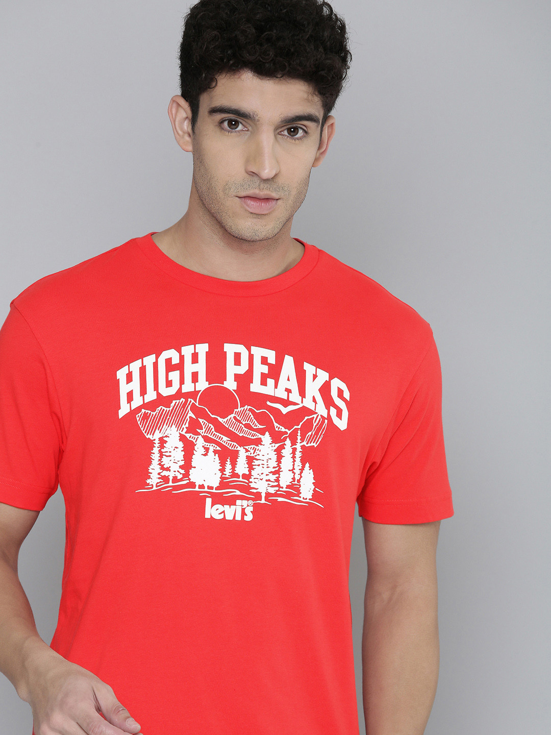 Buy Levis Men Red & White Brand Logo Printed Pure Cotton T Shirt ...