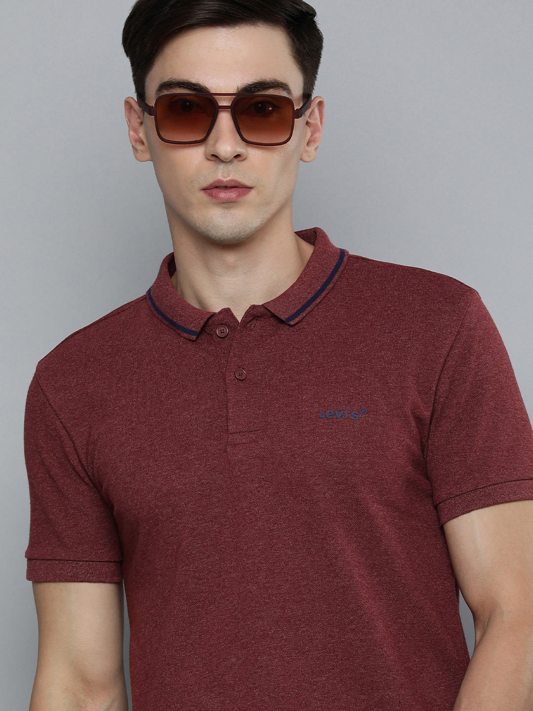 Buy Levis Men Maroon Solid Polo Collar Knitted T Shirt - Tshirts for ...