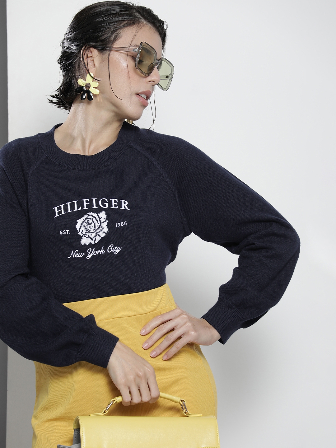 Buy Tommy Hilfiger Women Navy Blue Embroidered Pullover Sweater
