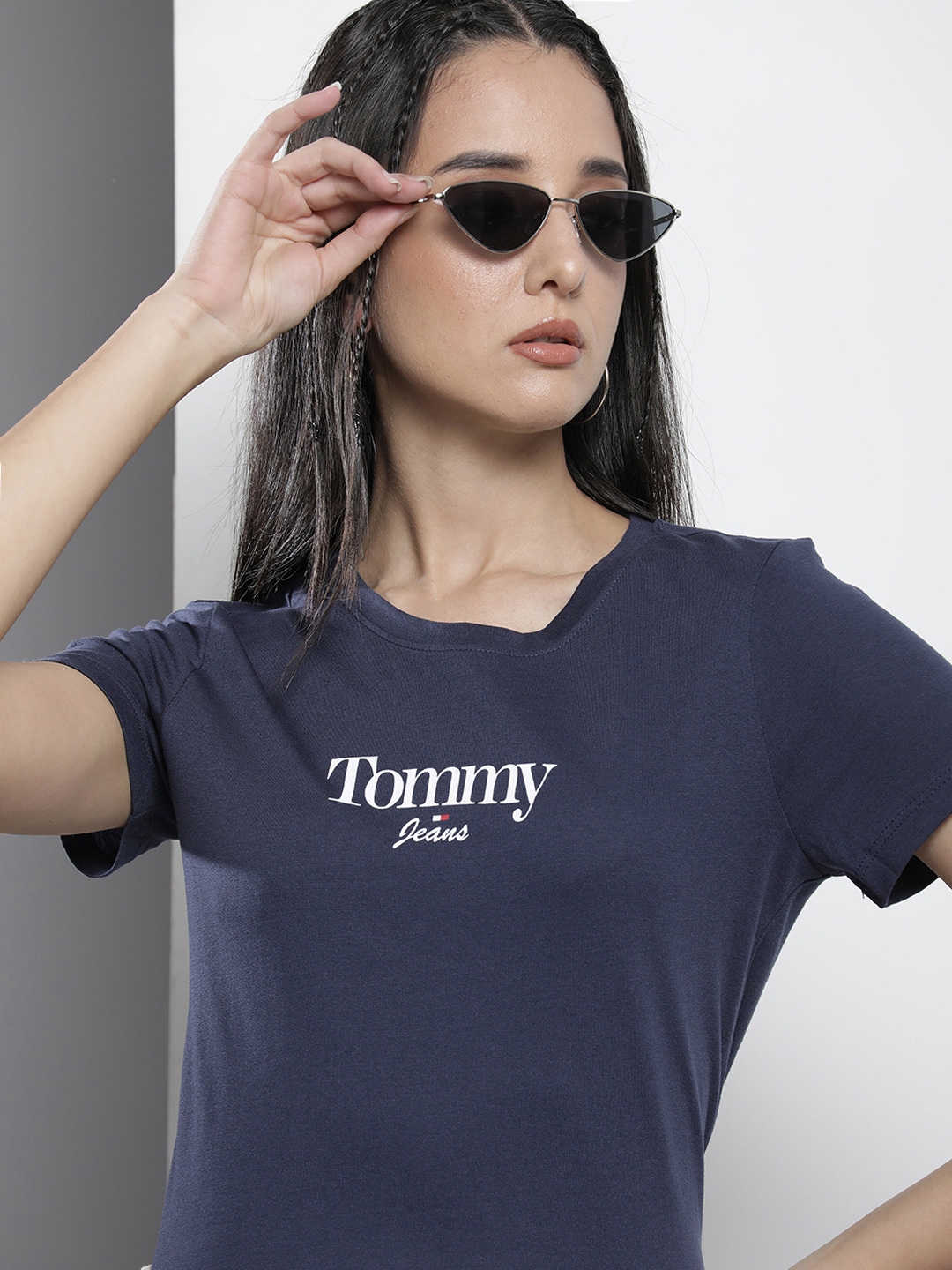 Buy Tommy Hilfiger Women Navy Blue Brand Logo Printed Slim Fit T Shirt