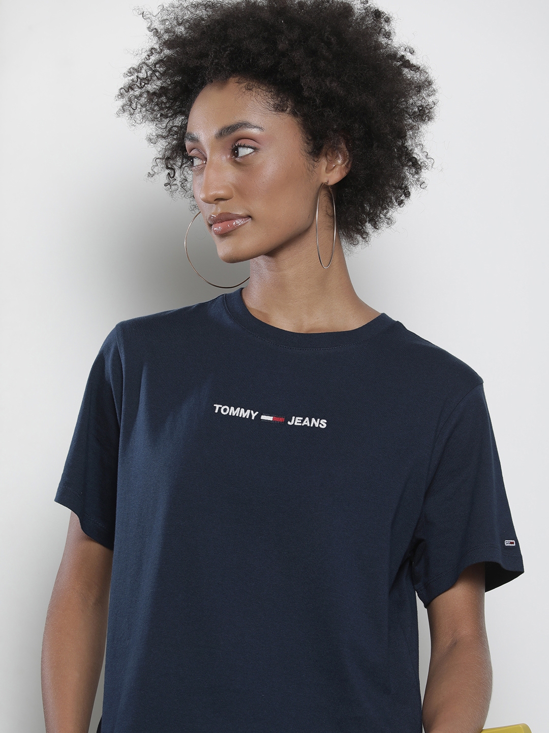 Buy Tommy Hilfiger Women Navy Blue Brand Logo Embroidered Pure Cotton T