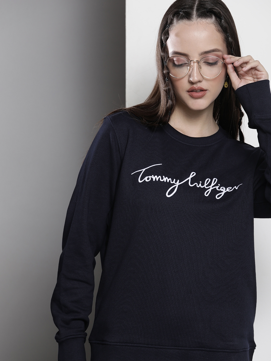 Buy Tommy Hilfiger Women Navy Blue Embroidered Sweatshirt Sweatshirts