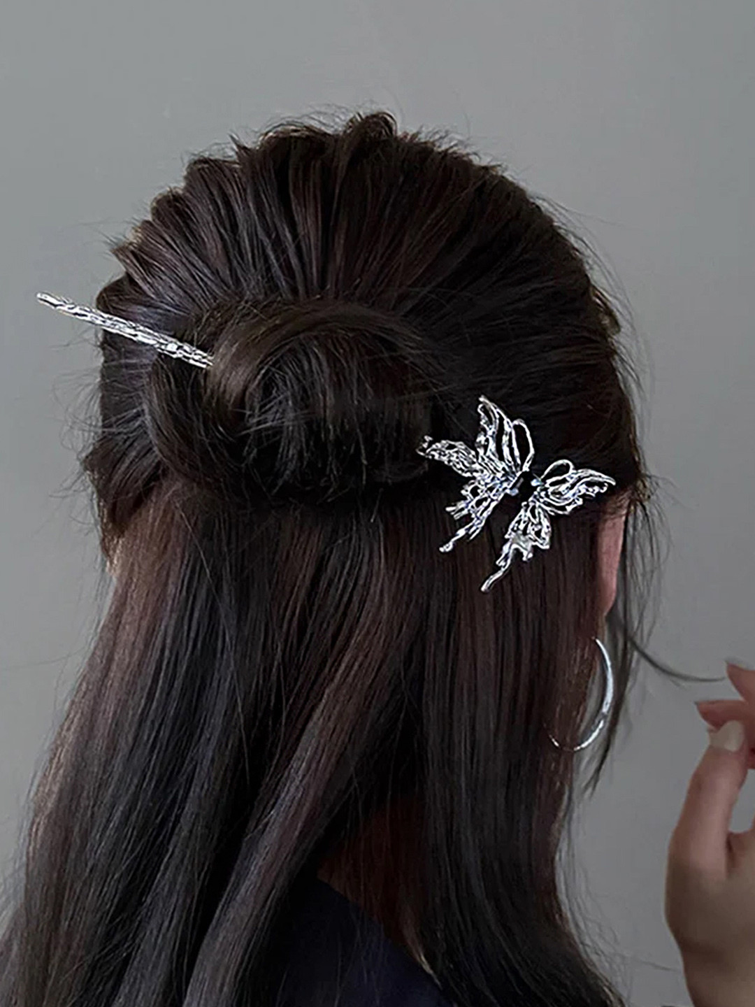 Buy Yellow Chimes Women Silver Toned Hair Stick With Butterfly Designed ...