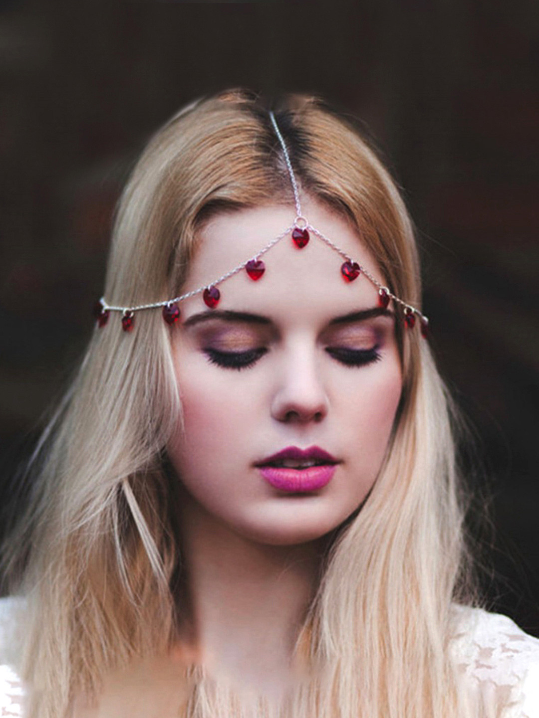 Buy Unwind By Yellow Chimes Silver Toned Red Heart Shaped Head Chain ...