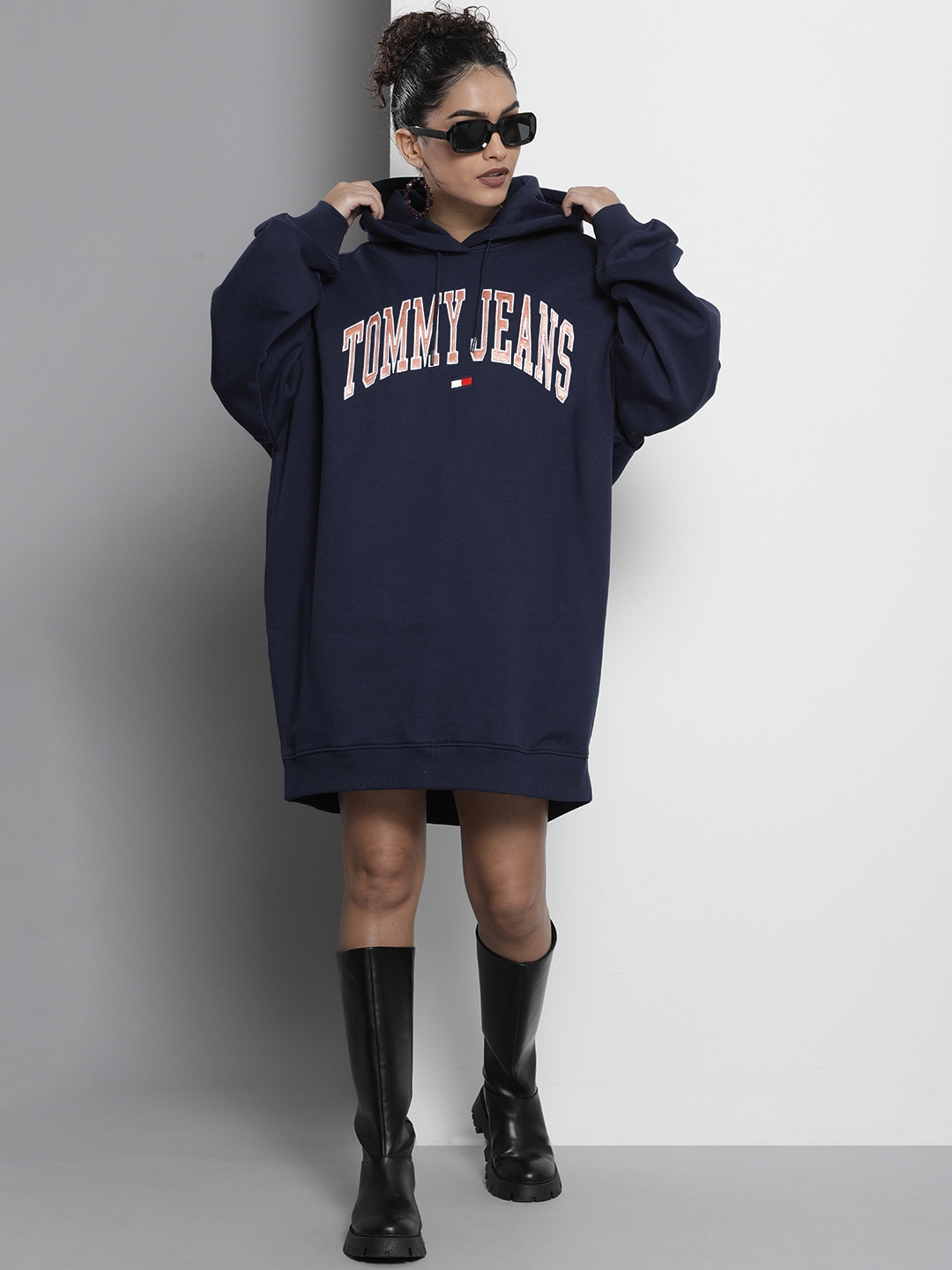 Buy Tommy Hilfiger Women Navy Blue Brand Logo Embroidered Dress