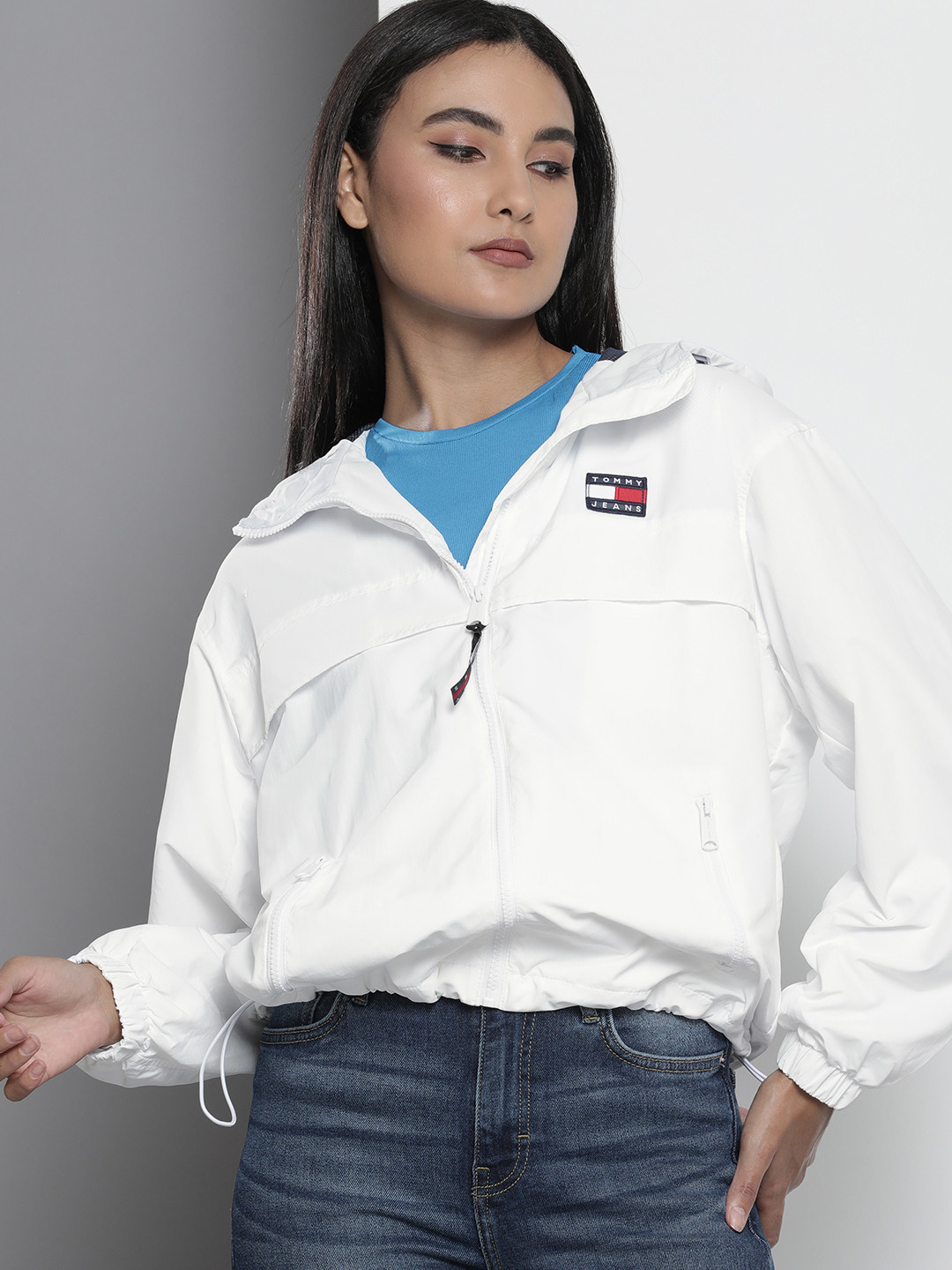 Buy Tommy Hilfiger Women White Solid Sporty Jacket - Jackets for Women ...
