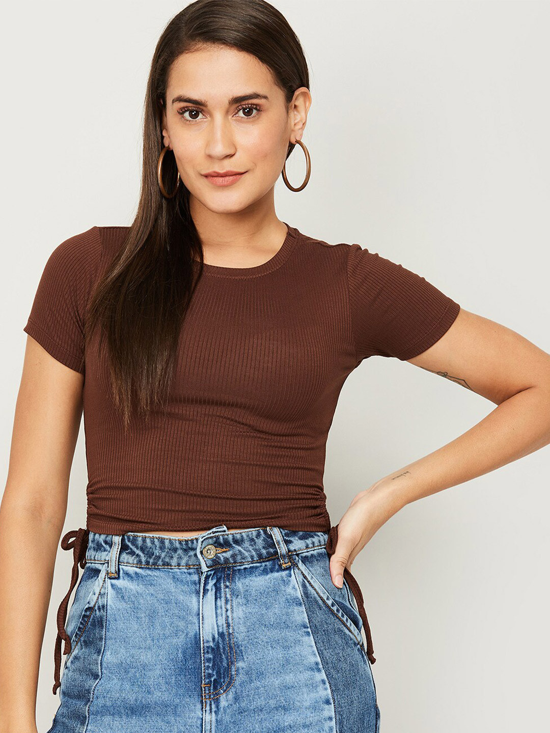 Buy Ginger By Lifestyle Brown Solid Regular Fitted Top - Tops for Women ...