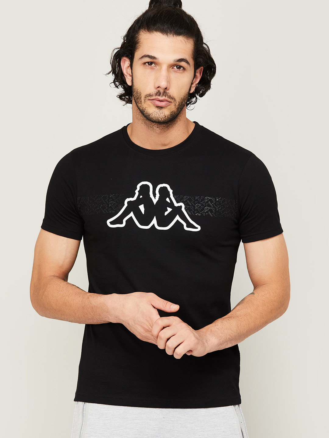 Buy Kappa Men Black & White Brand Logo Printed T Shirt - Tshirts for ...