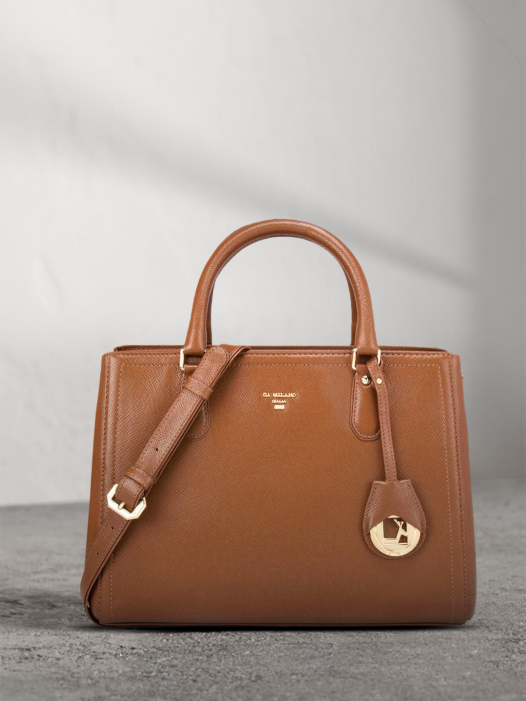 Buy Da Milano Brown Leather Structured Handheld Bag With Tasselled ...