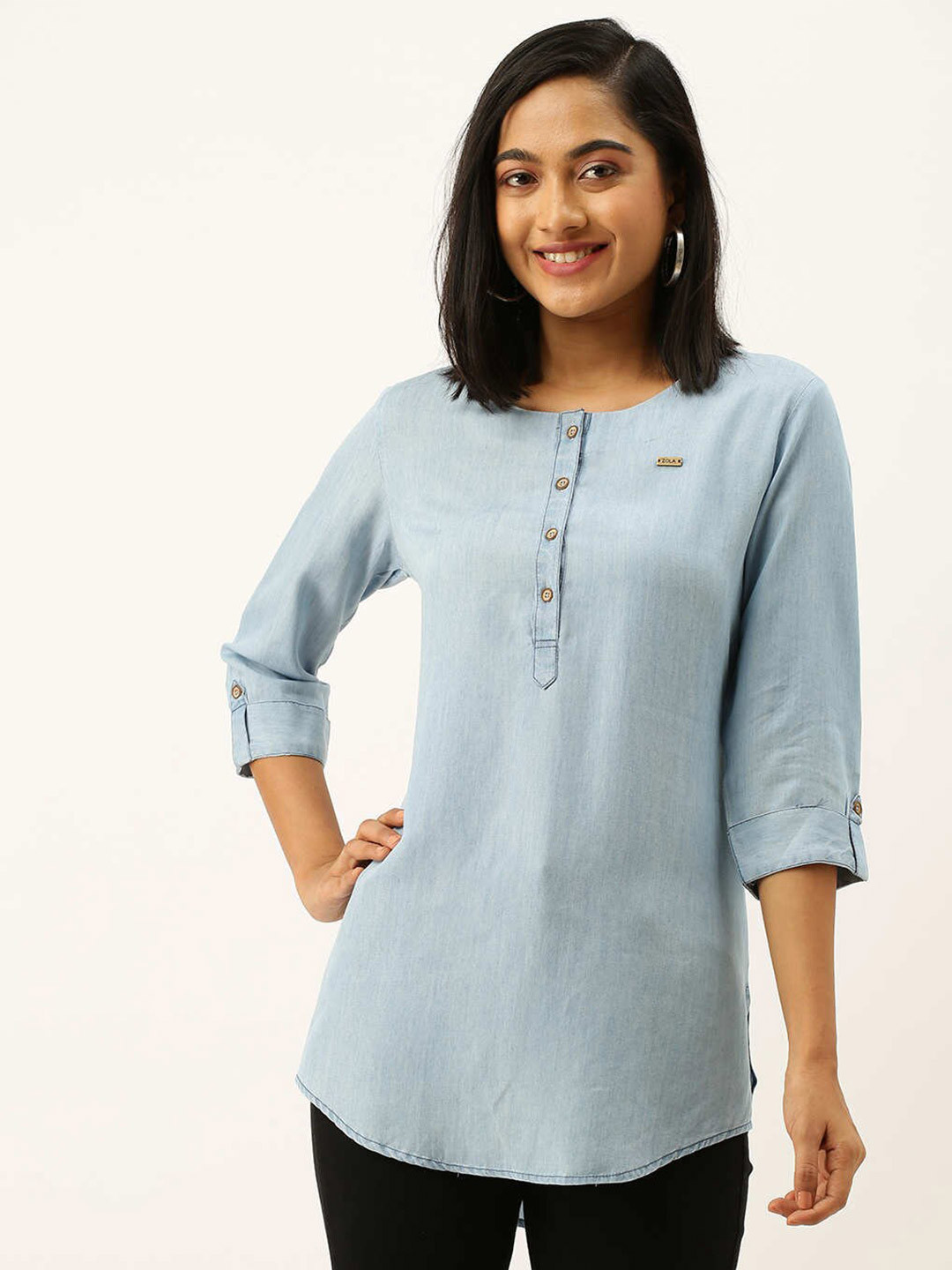 Buy ZOLA Women Turquoise Blue Solid Denim Tunic - Tunics for Women ...