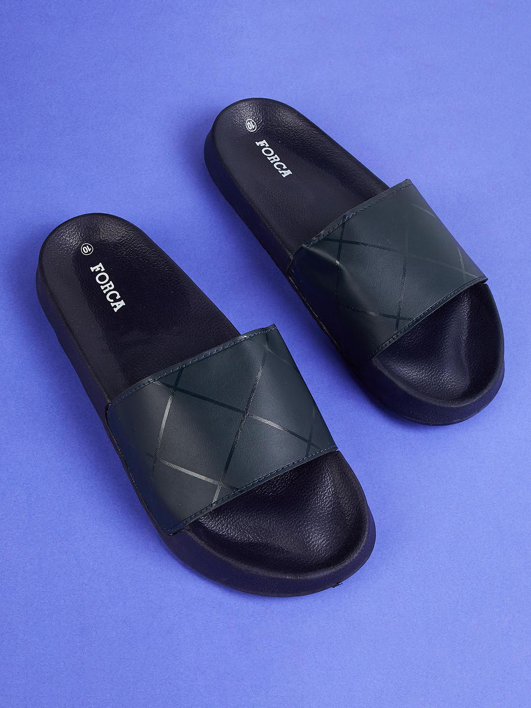 Buy Forca By Lifestyle Men Navy Blue Printed Rubber Sliders - Flip ...