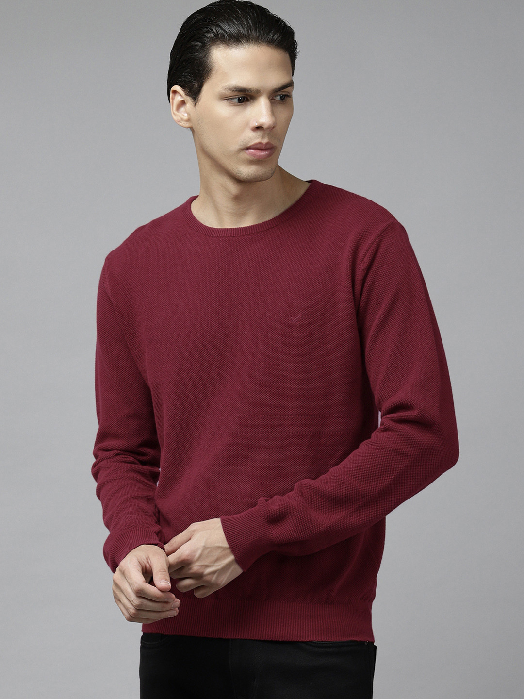 Buy Blackberrys Men Maroon Solid Pure Cotton Pullover - Sweaters for ...