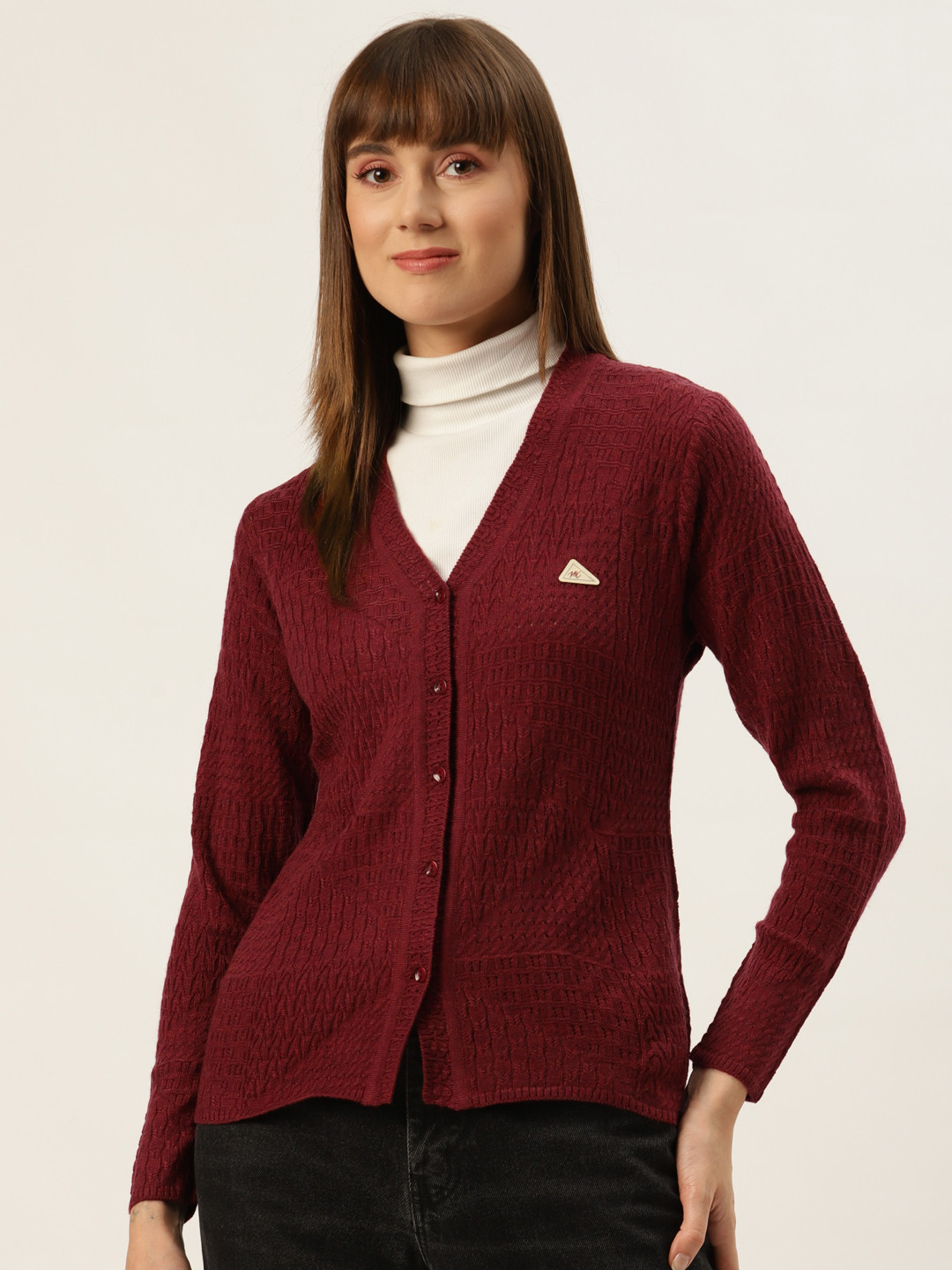 Buy Monte Carlo Women Maroon Cable Knit Cardigan - Sweaters for Women ...