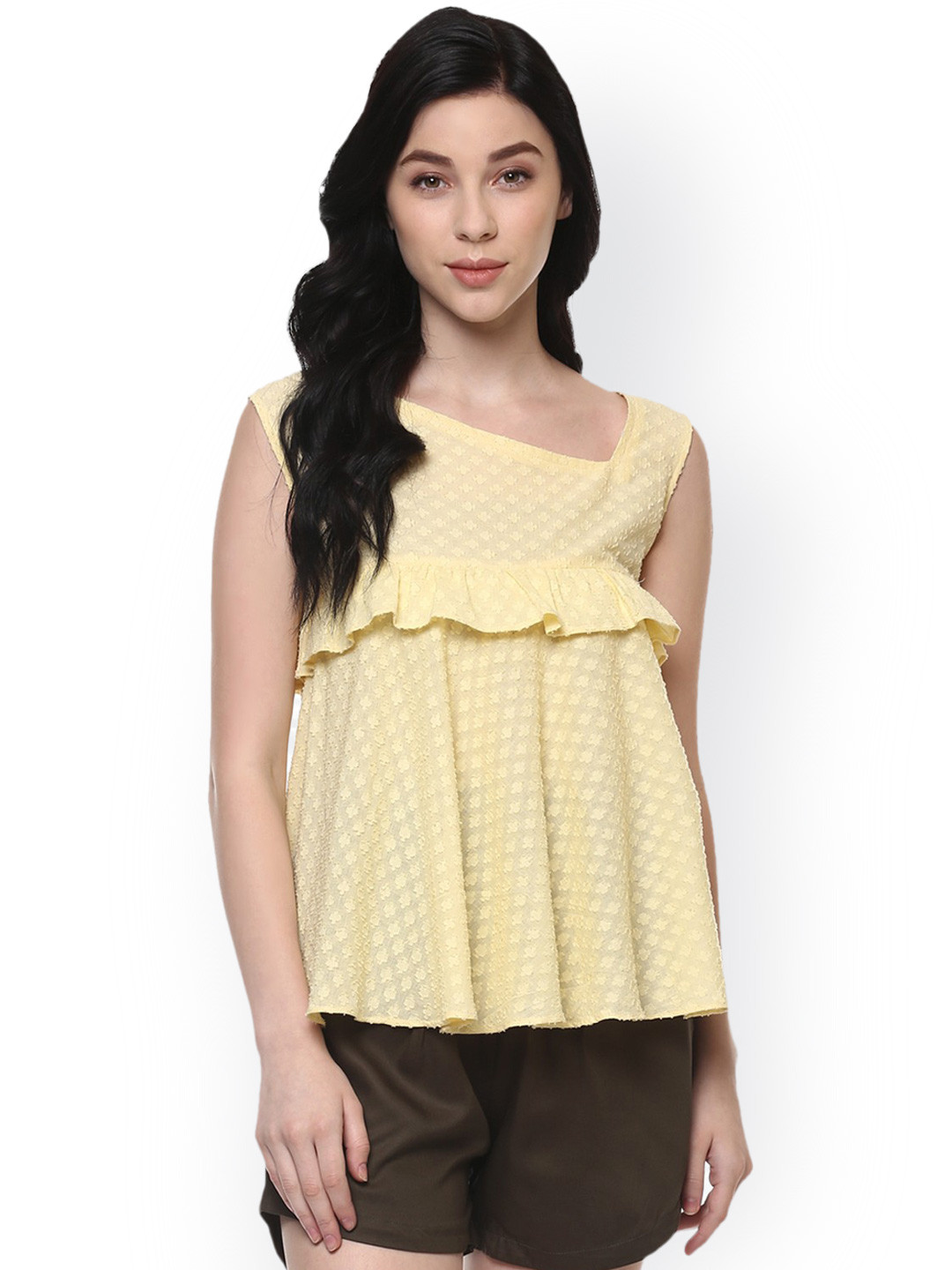 Buy Pannkh Women Yellow Self Design Top - Tops for Women 1899417 | Myntra