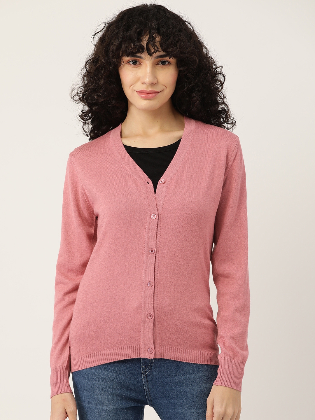 Buy Monte Carlo Women Dusty Rose Pink Solid Cardigan Sweaters For