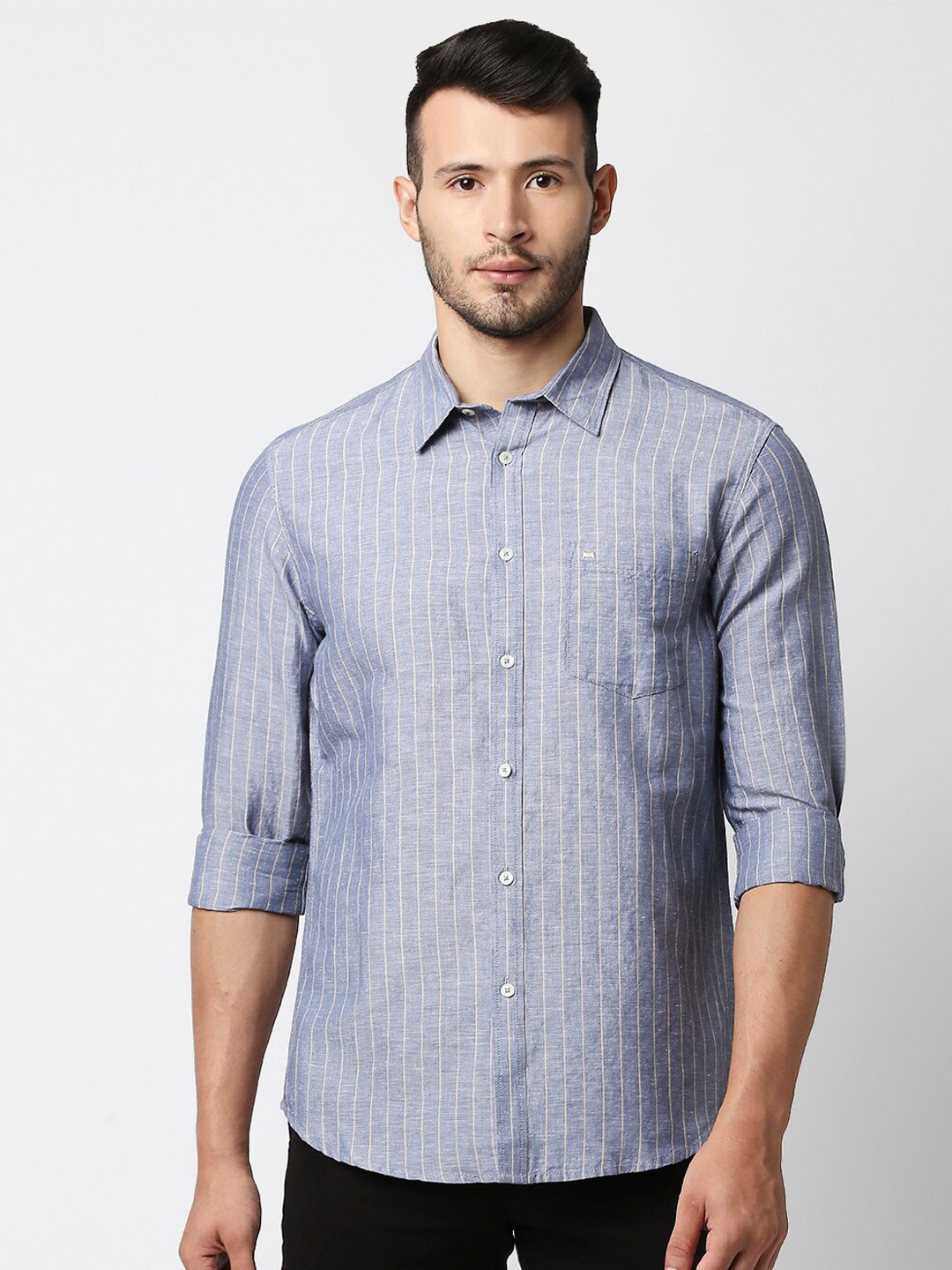 Buy Basics Men Blue Slim Fit Striped Casual Shirt - Shirts for Men ...