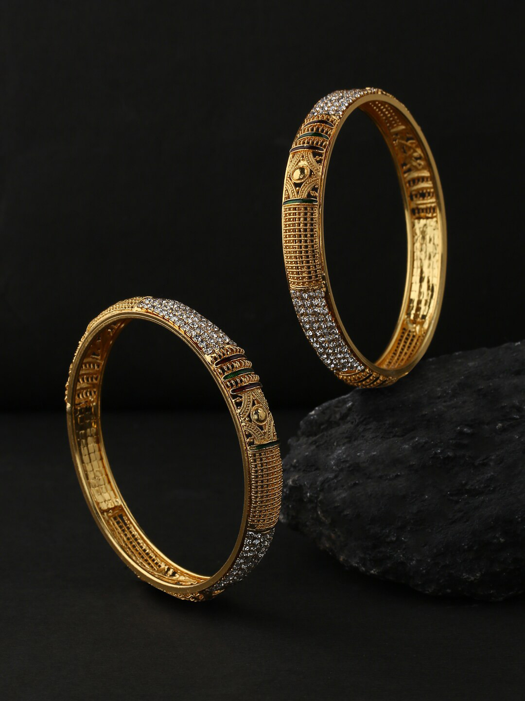 Buy VIRAASI Set Of 2 Gold Plated Artificial Stone Studded Bangles ...