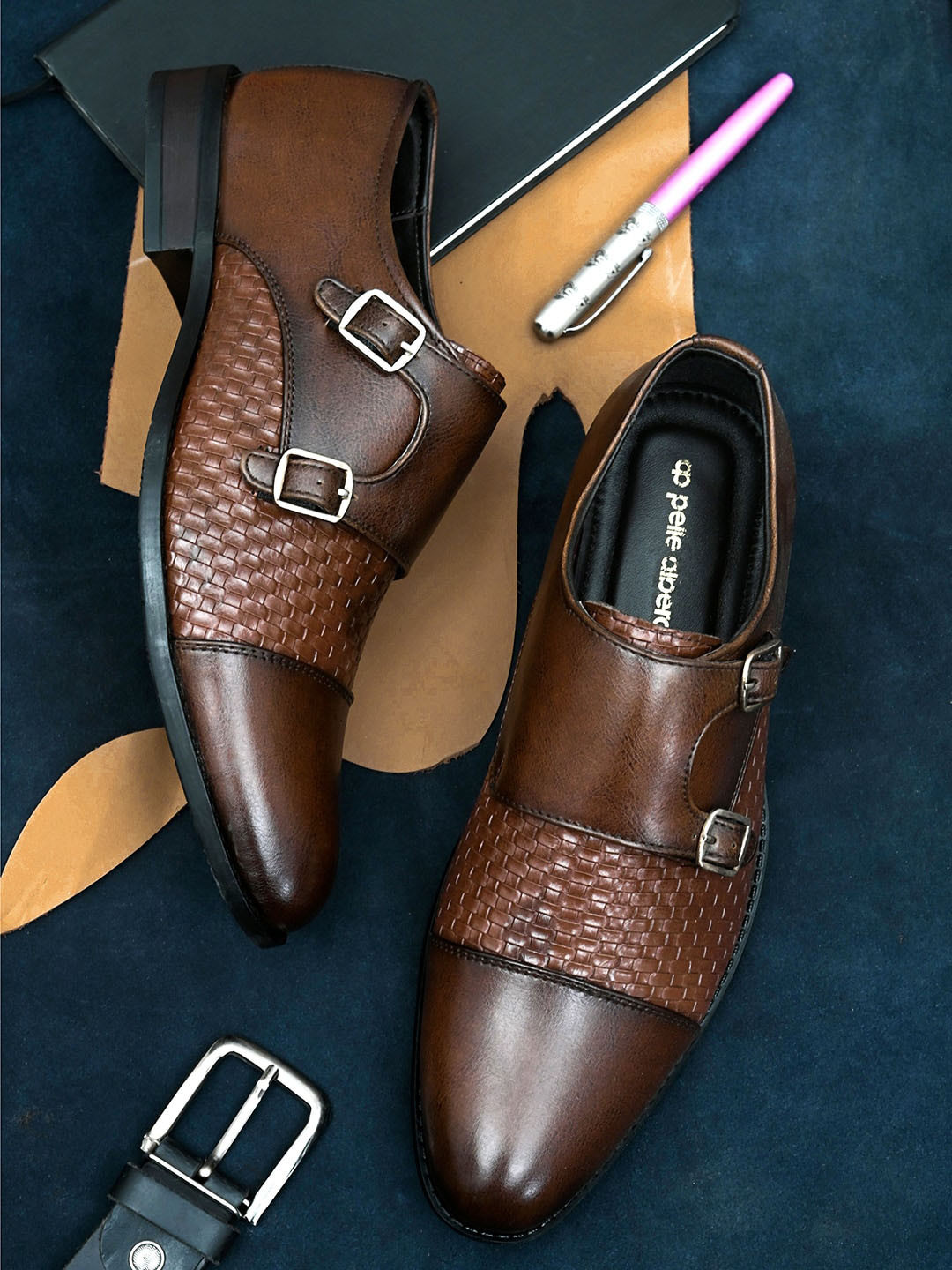 Buy Pelle Albero Men Brown Textured Formal Monks - Formal Shoes for Men ...