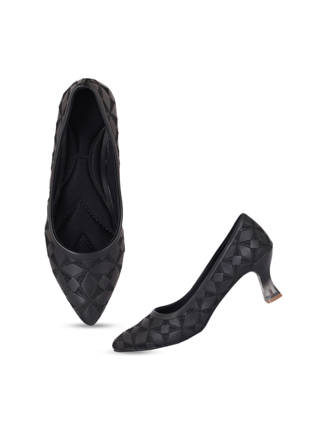 Buy Walkfree Black Textured Party Kitten Pumps - Heels for Women ...